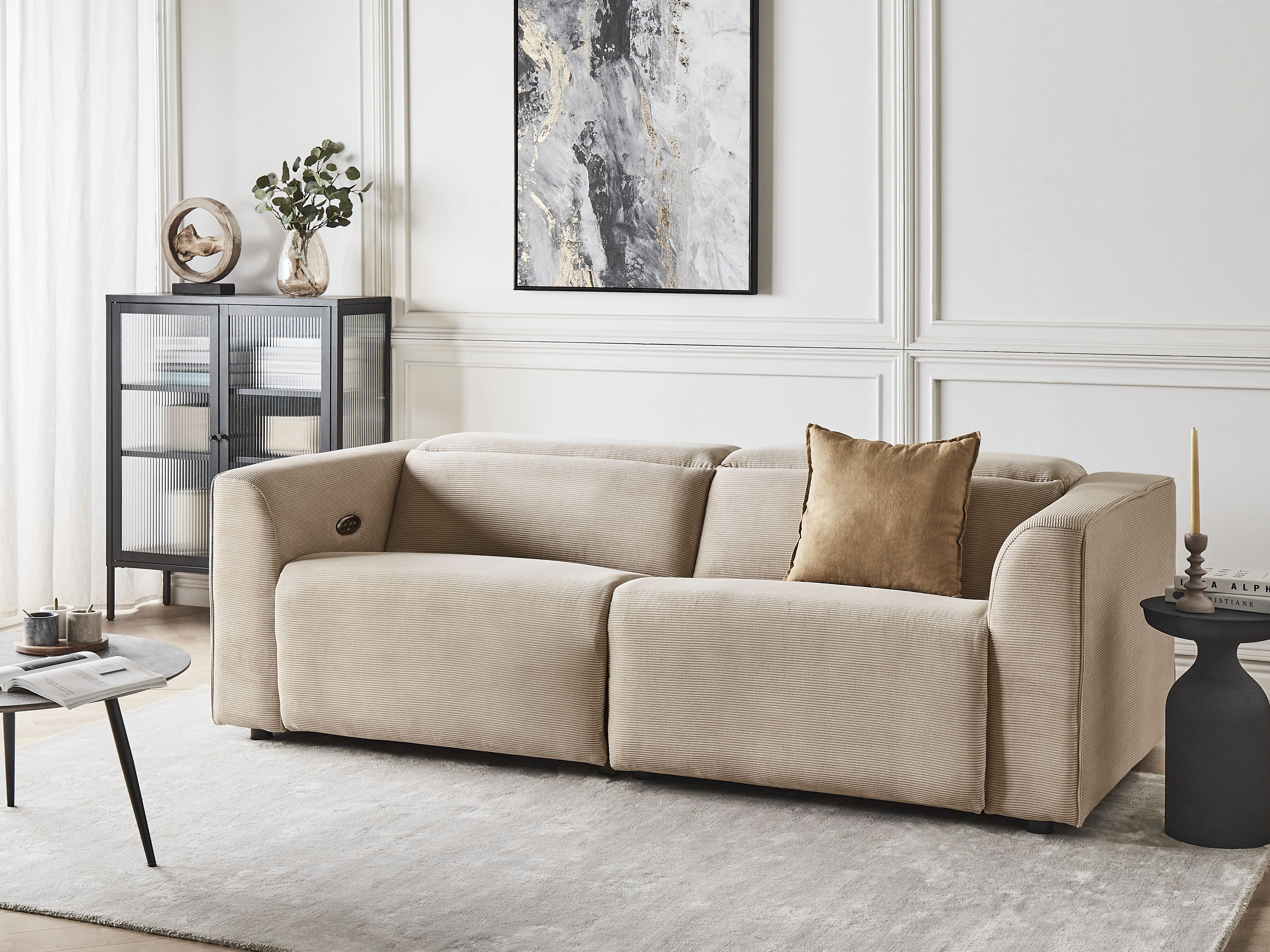 Brayden Studio 2 Seater Corduroy Electric Recliner Sofa with USB Port ...