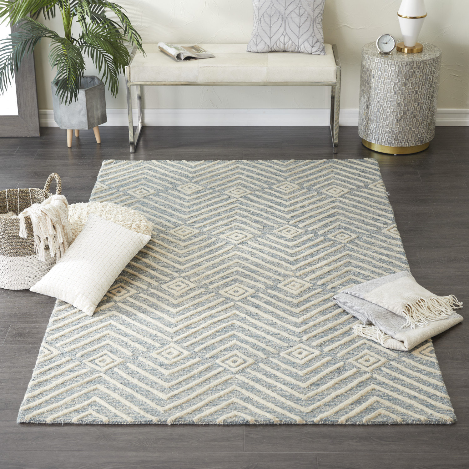Foundry Select Tapis géométrique en laine crocheté à la main à motif géométrique Cole - Wayfair ...