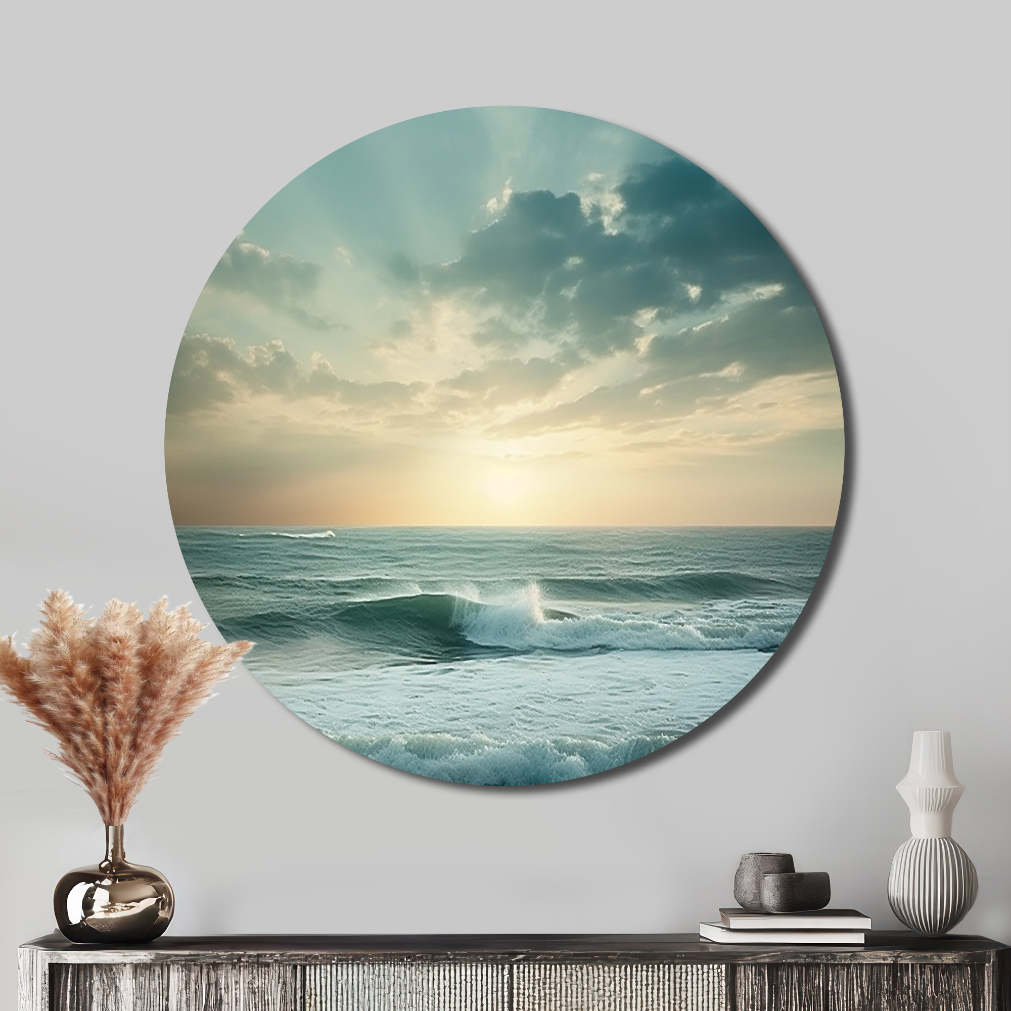 Highland Dunes Coastal Waves Scenery View - Coastal Round Metal Art ...