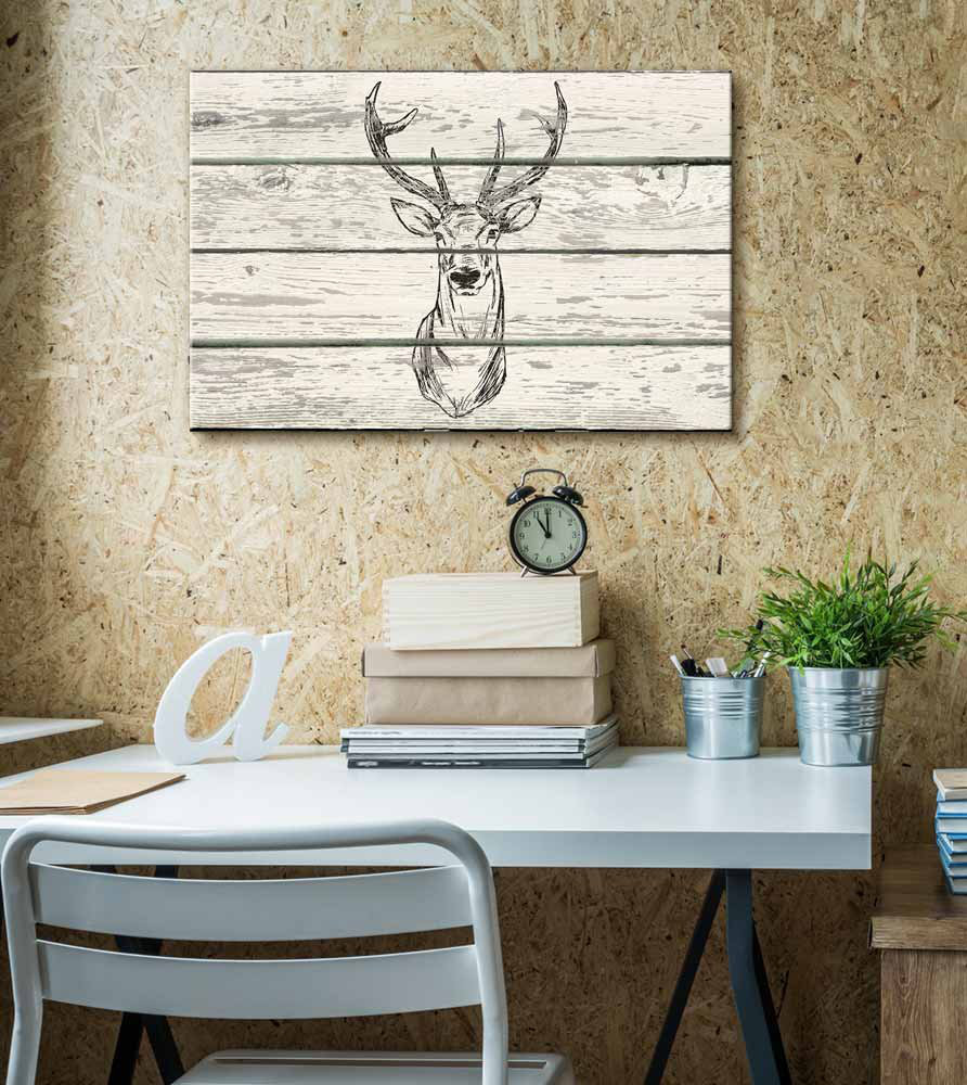 IDEA4WALL Animals Block Print Stag Deer with Antlers Artwork Rustic ...