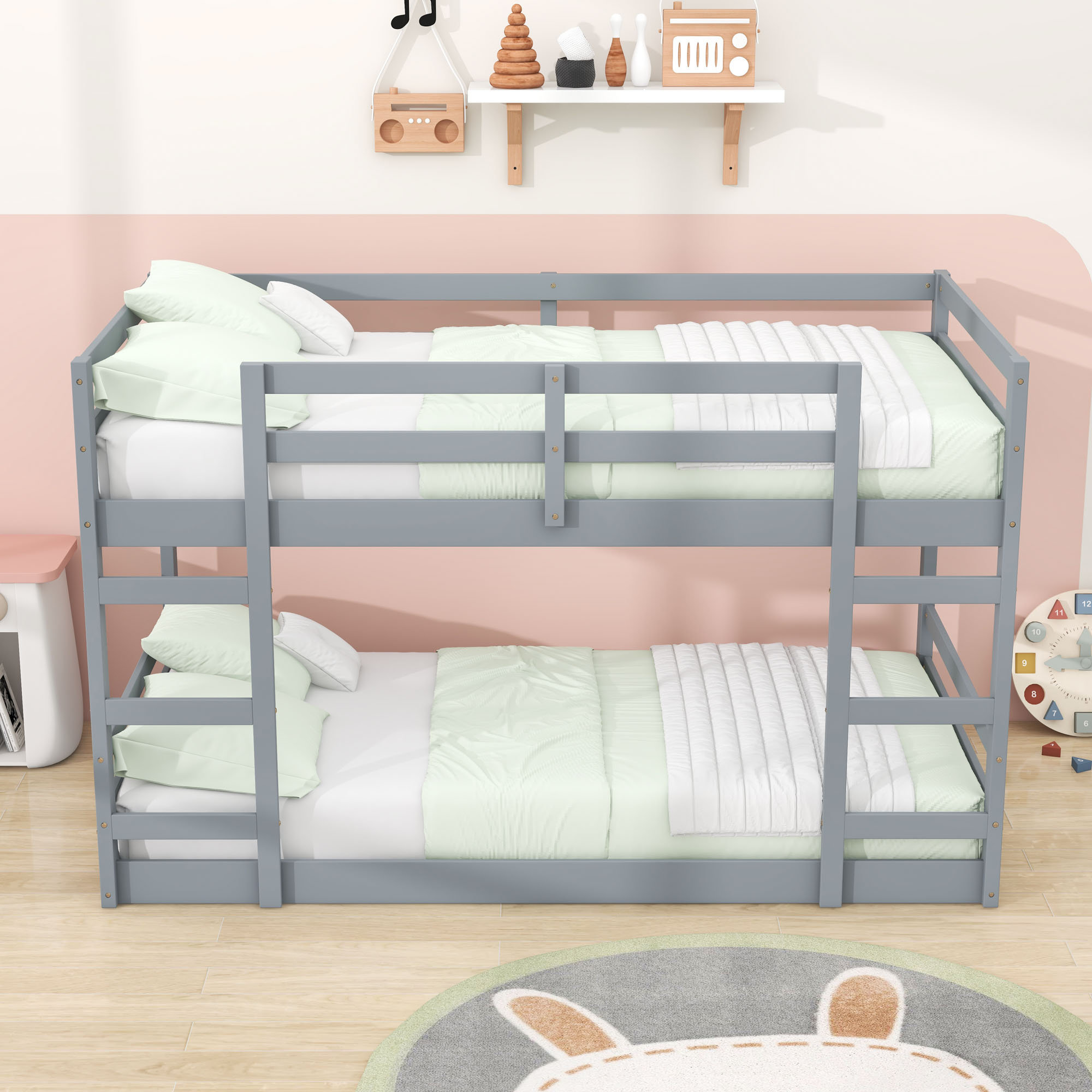 Harriet Bee Bunk Bed With Dual Ladders,Sturdy Slats And Guardrails ...