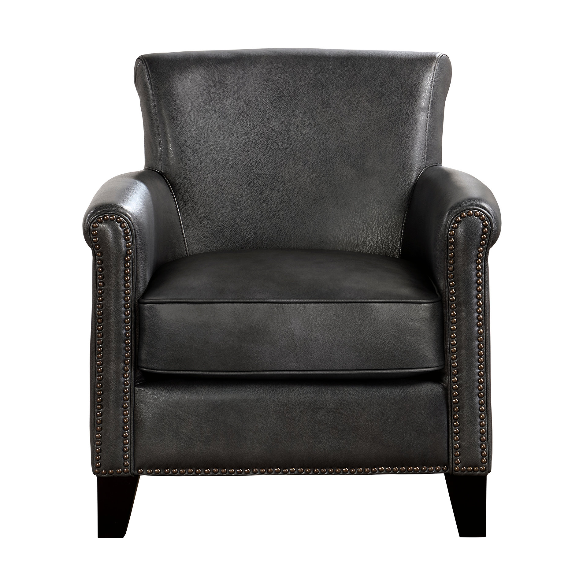 Wildon Home® Gray Leather Accent Chair, Solid Wood Frame, High Foam ...