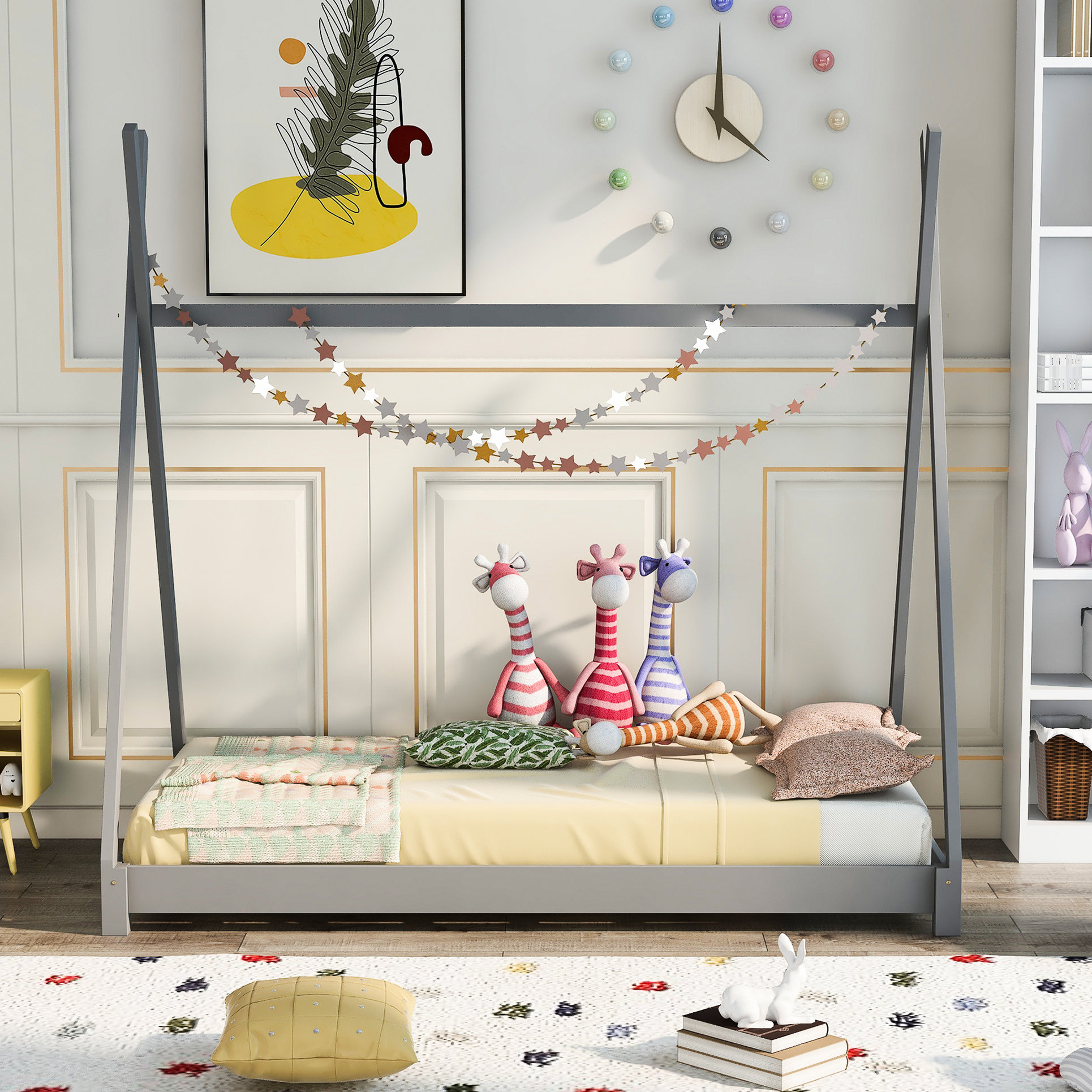 Harper Orchard Twin Size House Bed With Gray Triangle Structure ...