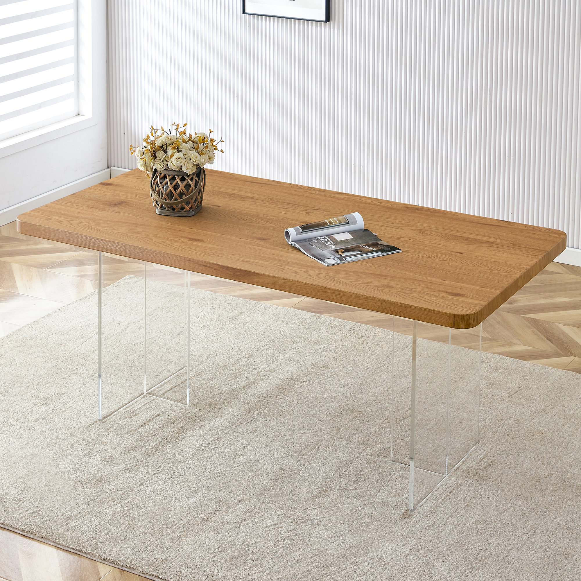 YOPENG Modern Minimalist Wooden Dining & Computer Table With Acrylic ...