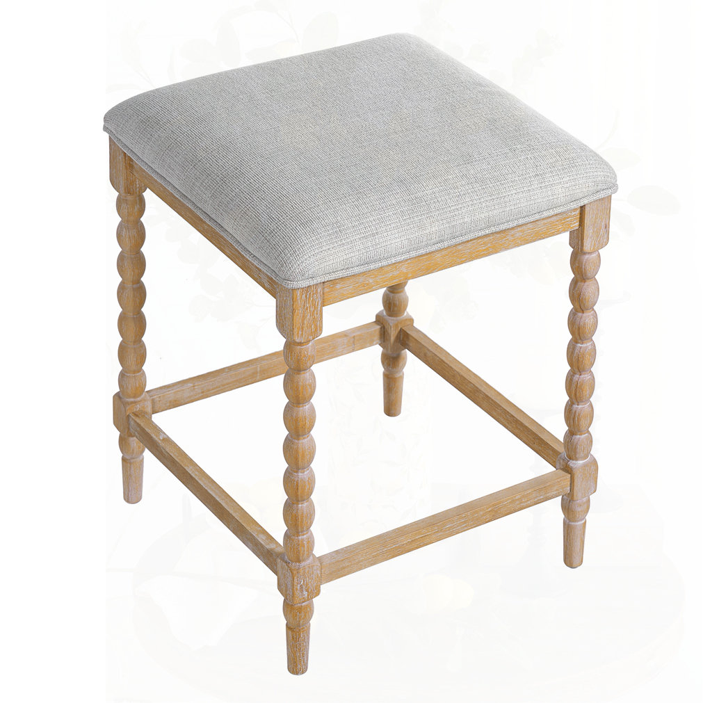 August Grove® Solid Acacia wood Frame Counter Stools with Upholstered ...
