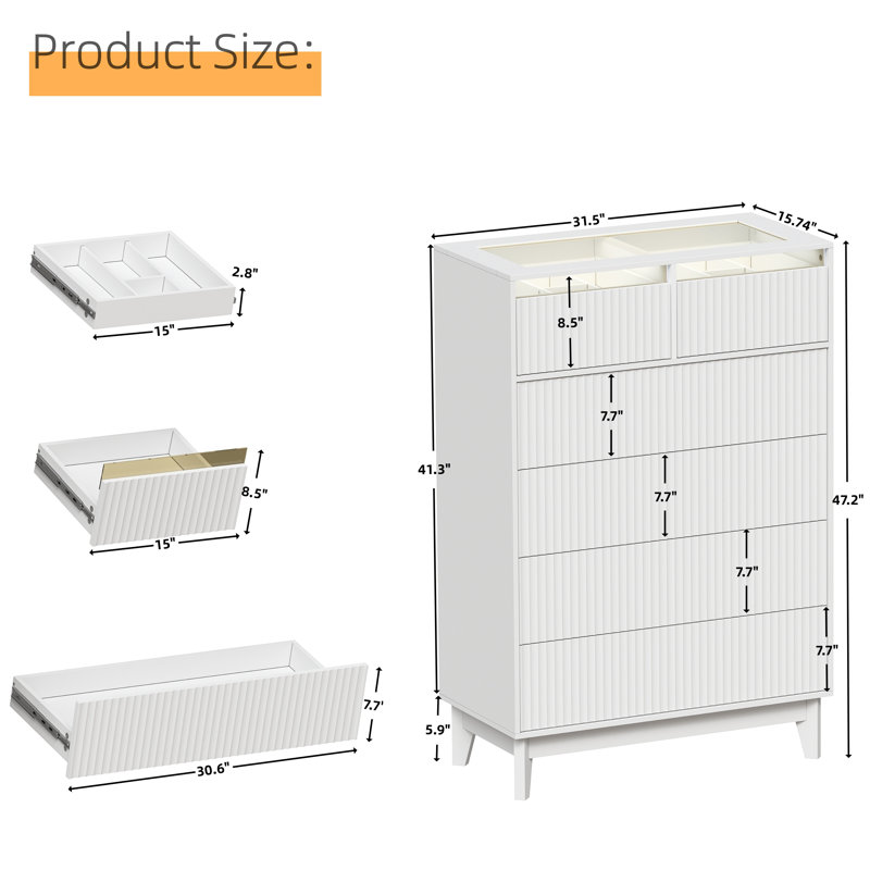 George Oliver Fluted Drawers Dresser, 47.2" Tall Modern Chest Of ...