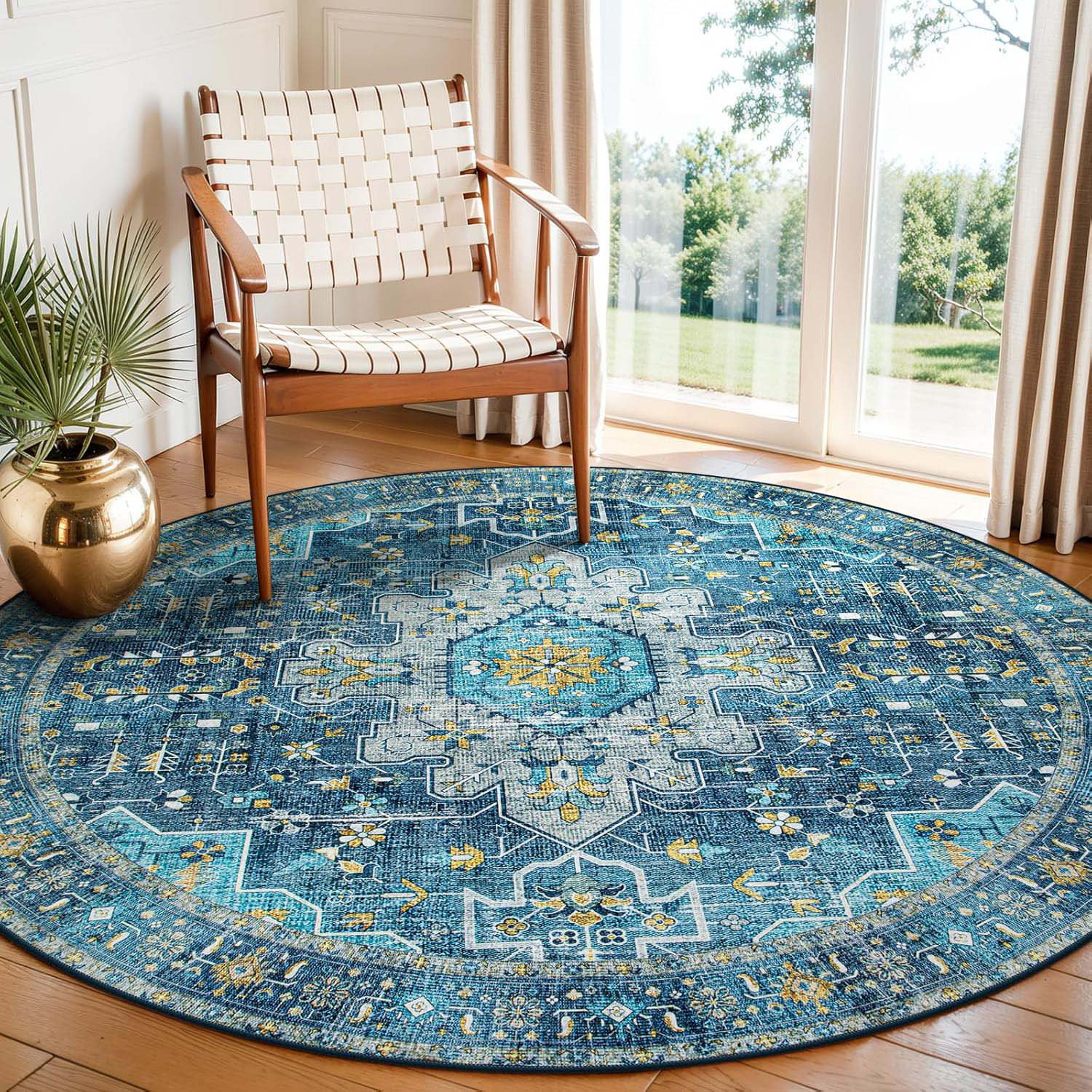 WINUAL Ultra-Thin Washable 5Ft Round Rug - Teal 5X5 Circle Rugs For ...