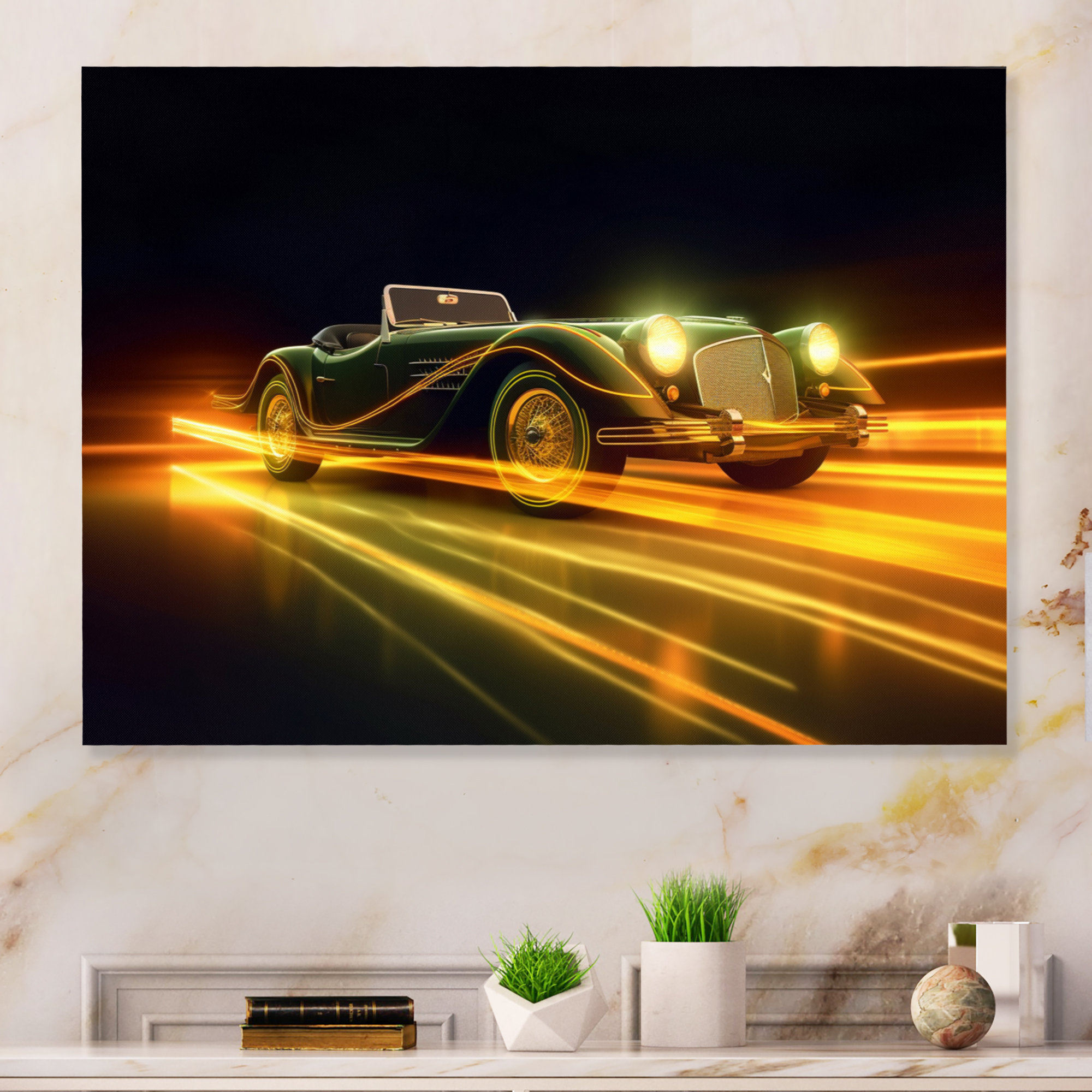 Latitude Run® Yellow Neon Classic Car - Neon Car Metal Wall Decor | Wayfair