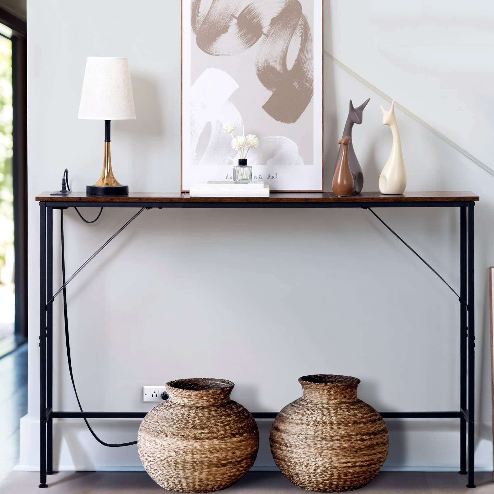17 Stories 47.2" Narrow Console Table With Power Outlet & USB Port ...