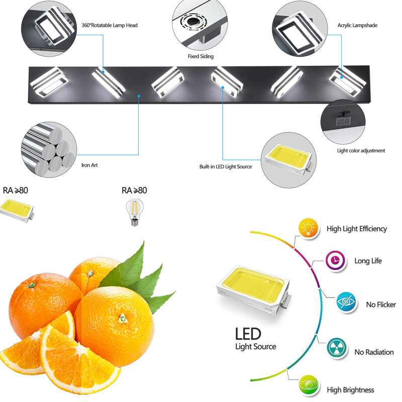 Wrought Studio™ 6-Light Dimmable Bathroom Lighting With 360° Rotating ...