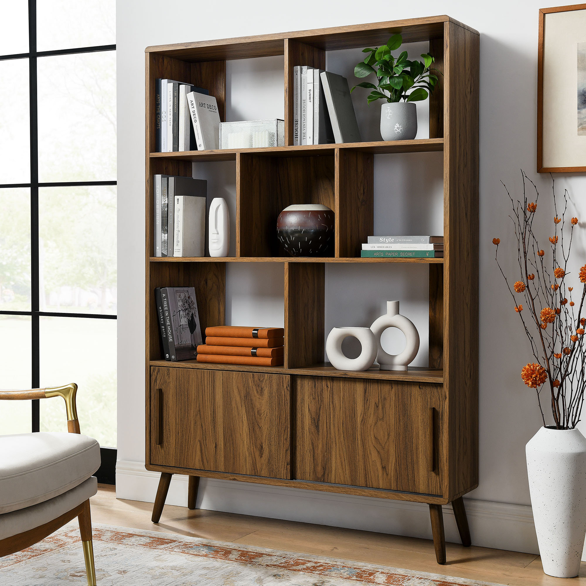 Modway Transmit 45" Bookcase With Sliding Doors In Walnut & Reviews ...