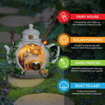 Exhart Solar Teapot House with Kitchen Scene Garden Statue, 6 by 9 ...