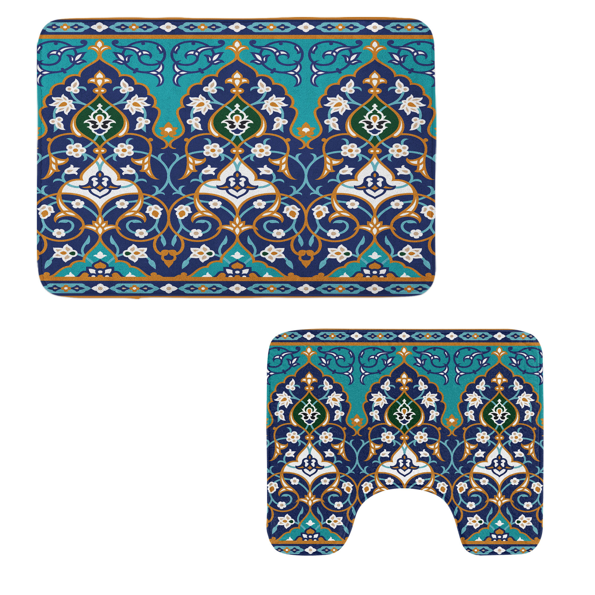 East Urban Home Folkloric Bathroom Rug Set 2 Pieces Rectangle & Contour ...