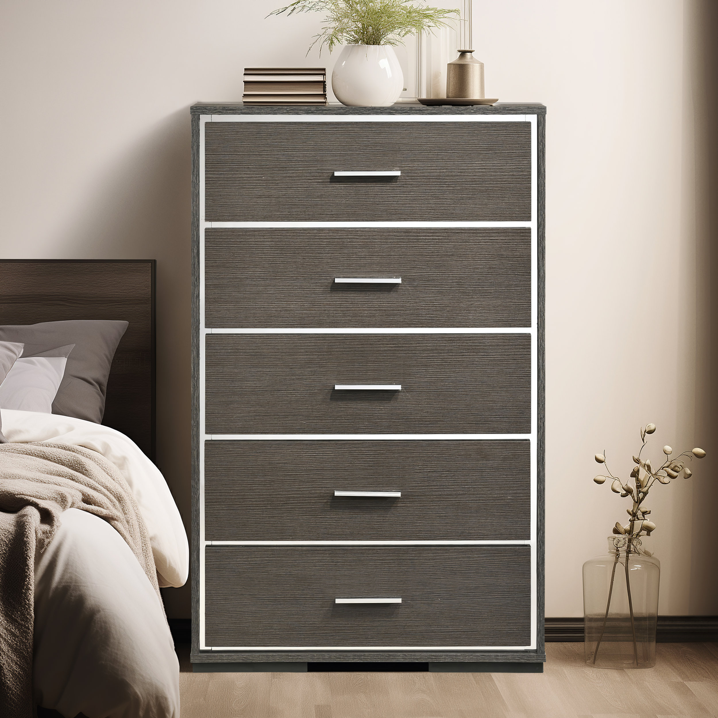 Hokku Designs Belmont Grey Oak 5-drawer Chest | Wayfair