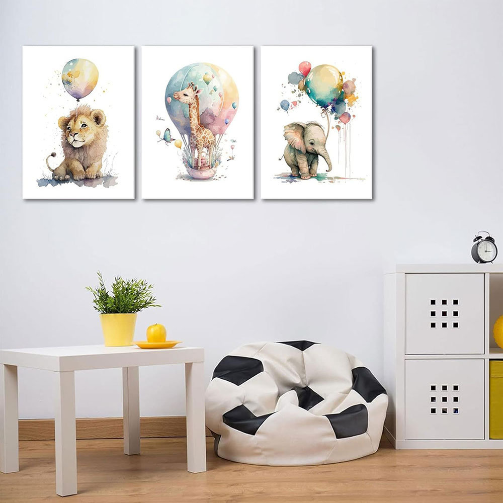 Indigo Safari 3Pcs Cute Nursery Balloon Animal Canvas Wall Art ...