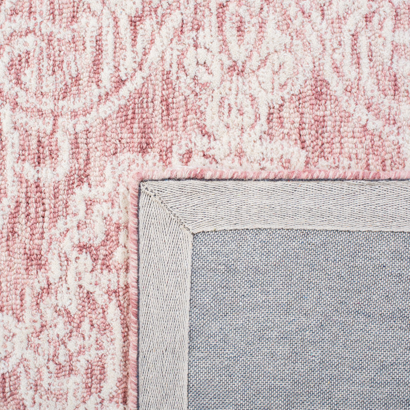 Etta Avenue™ Noor Damask Handmade Tufted Wool Dark Pink/Ivory Area Rug ...