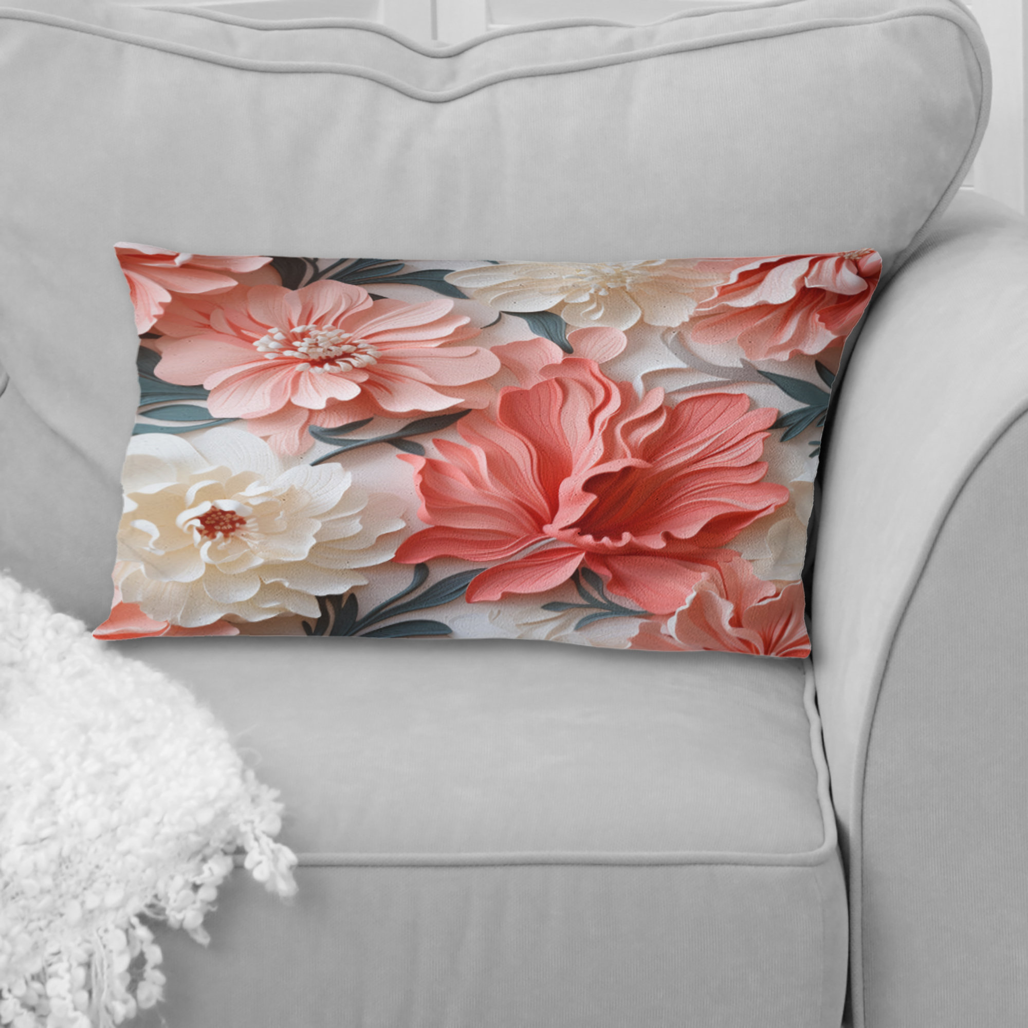 Design Art Subdued Coral Tropical Pattern I - Floral Polyester Pillow ...
