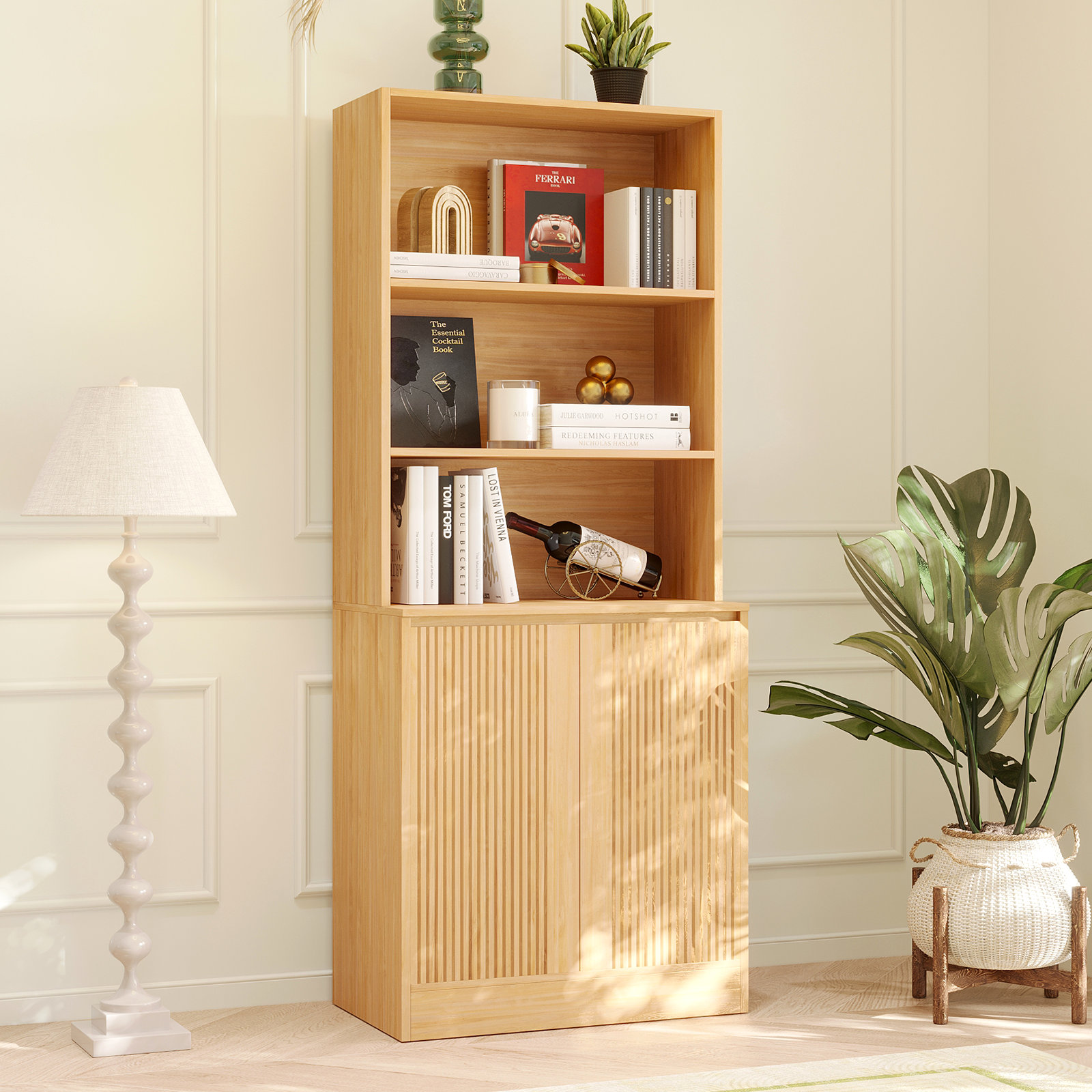 Latitude Run® Branigans 71? Wood Book Cabinet Storage Bookcase With 3 ...