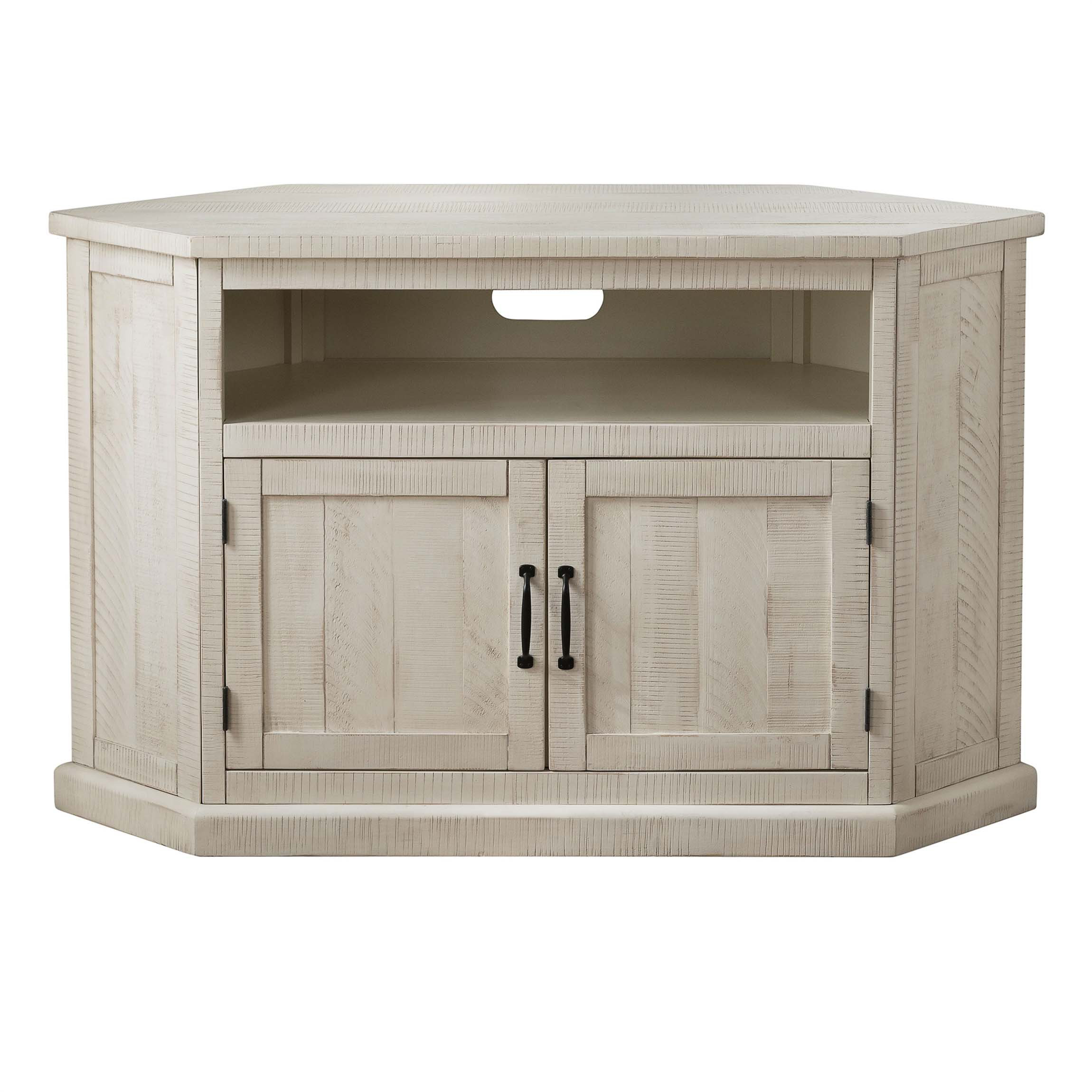 Foundry Select Rustic Style Wooden Corner TV Stand with 2 Door Cabinet ...