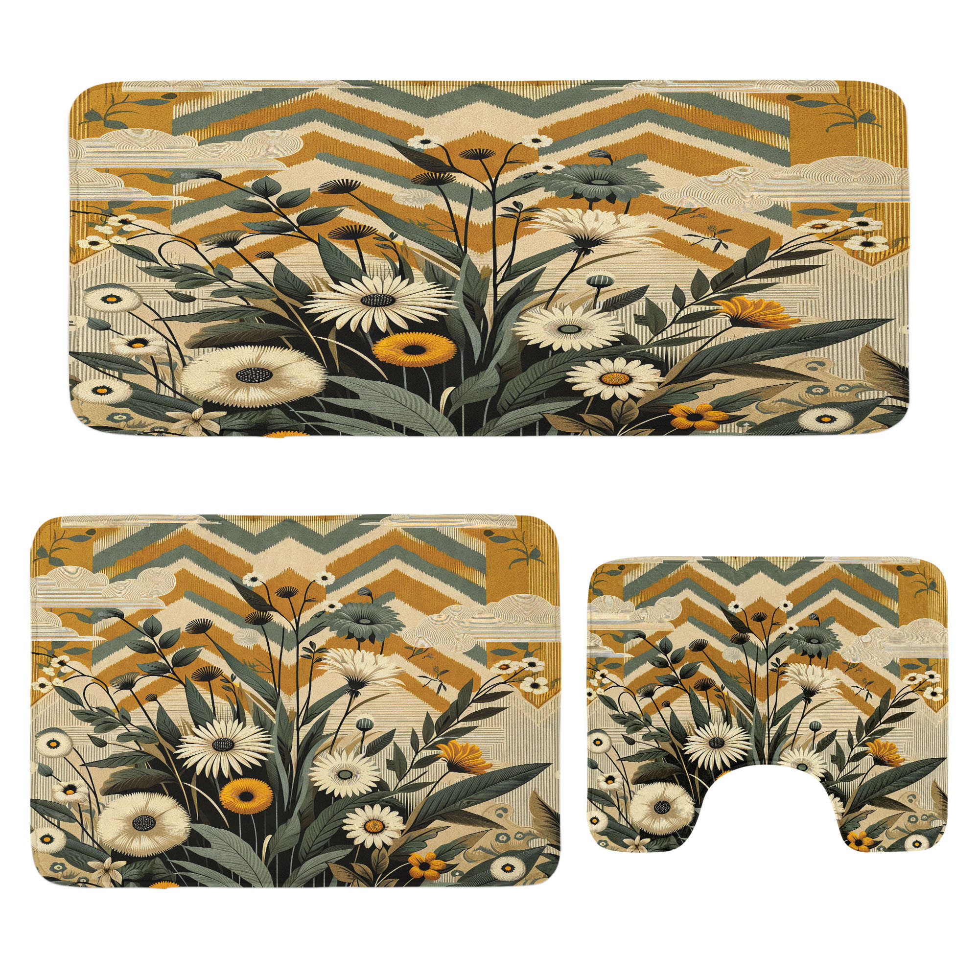 East Urban Home Floral Eucalyptus Bathroom Rug Set 3 Pieces U-Shape ...