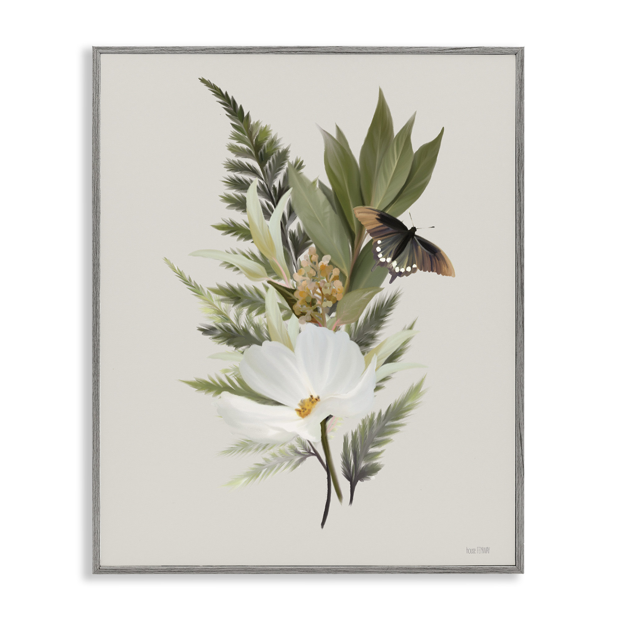 Stupell Industries Flower Sprigs & Butterfly Framed Giclee, design by ...