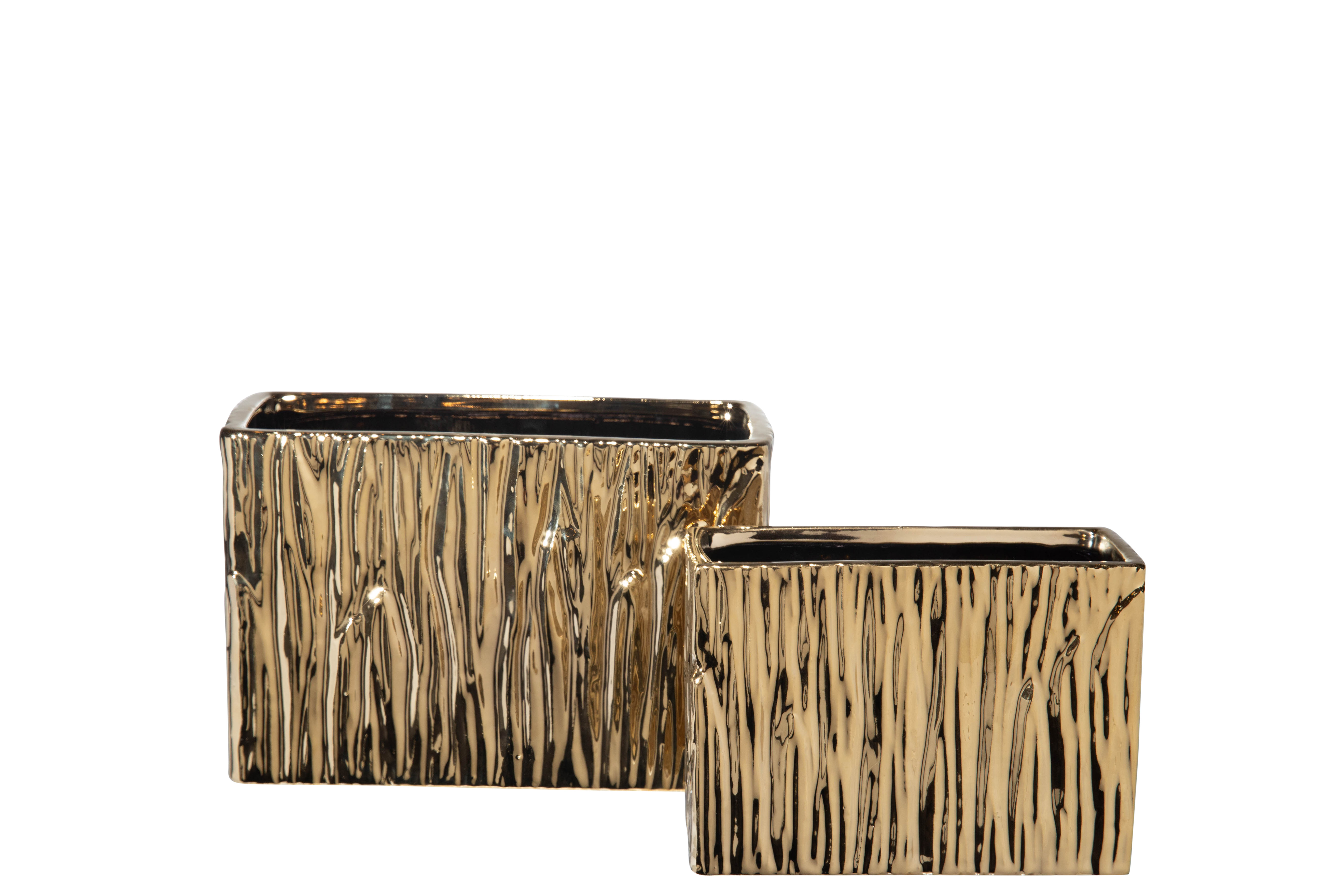 Everly Quinn Ceramic Low Rectangle Vase Gloss Finish Gold | Wayfair