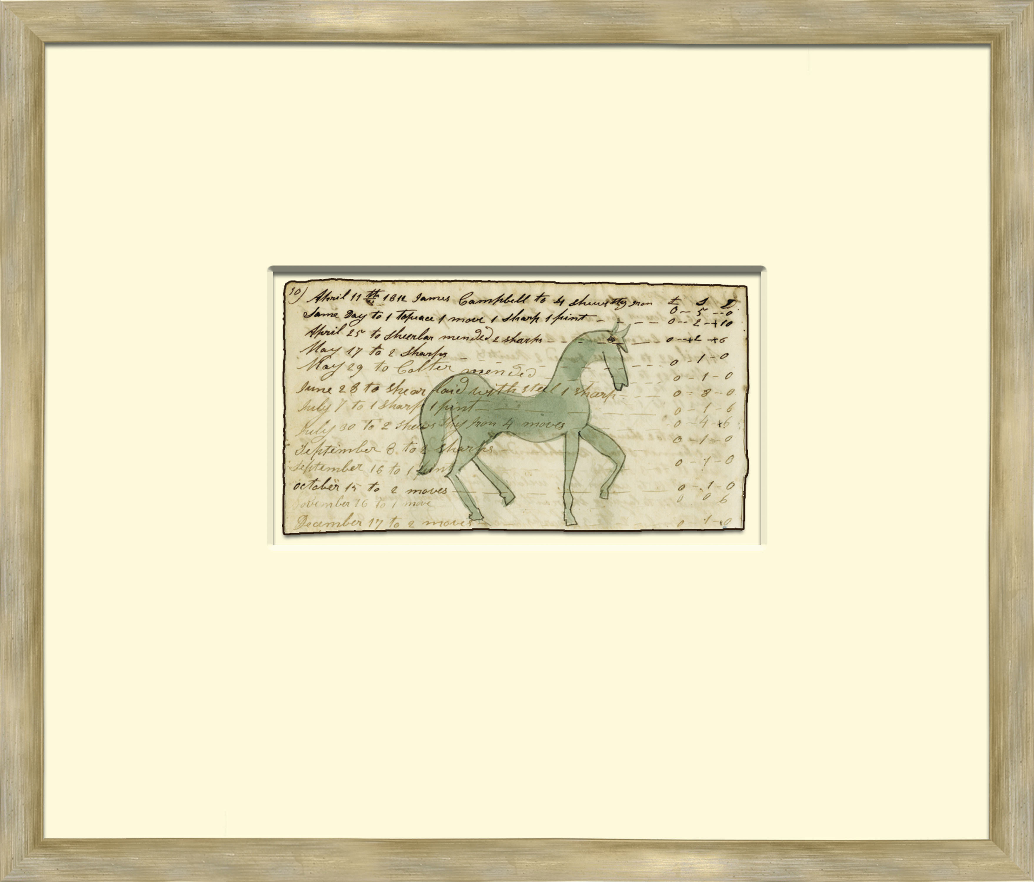 Soicher Marin Green Horse - Mennonite Ledger Drawing - Picture Frame ...
