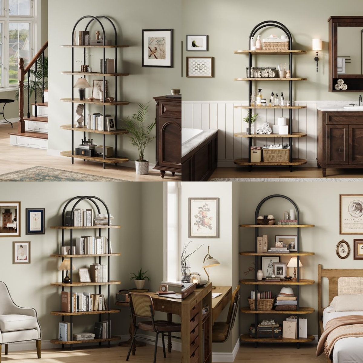 17 Stories 71" Bookshelf 5 Tier Bookcase Arched Display Racks Tall ...