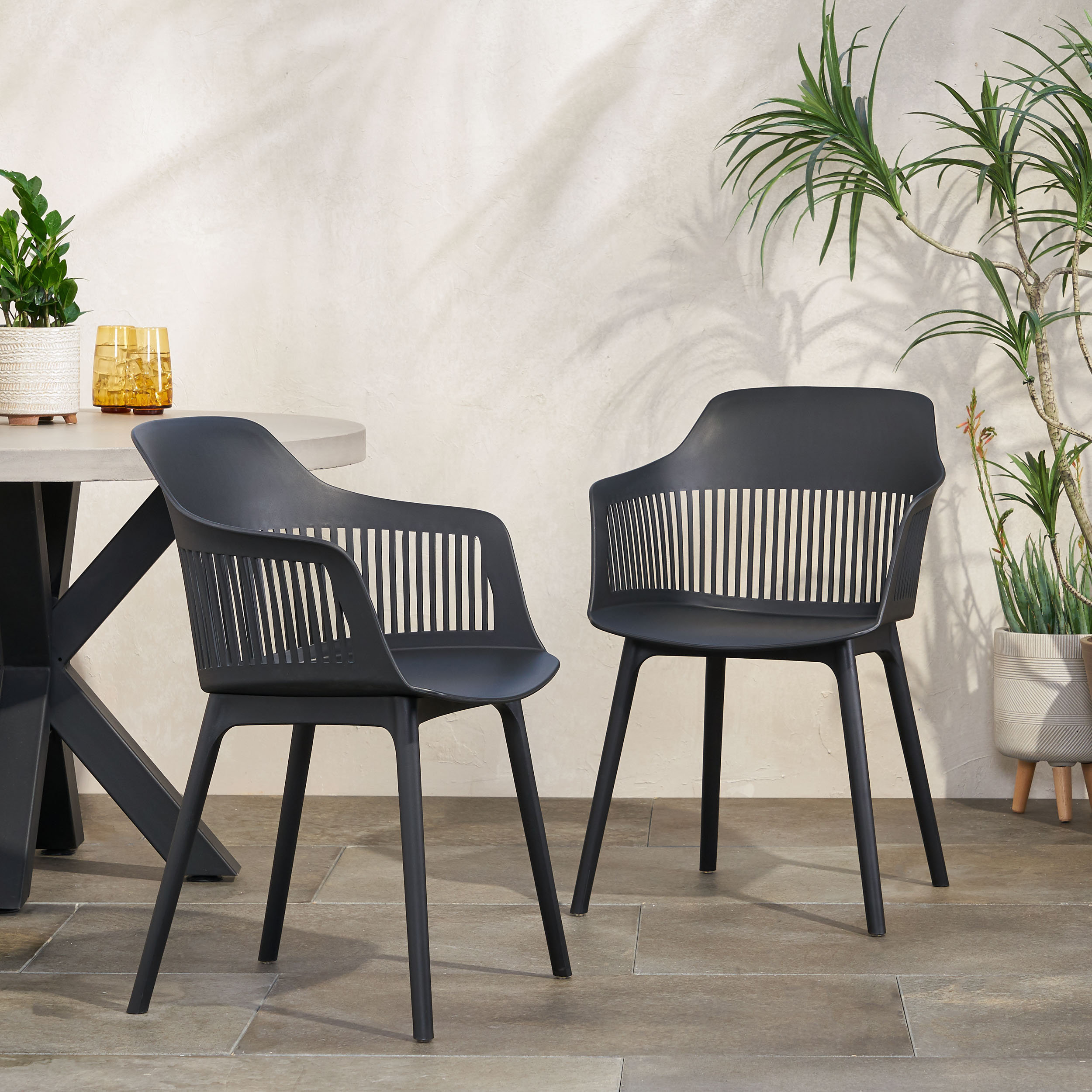 George Oliver Modern Plastic Armchairs with Slatted Backrest, Weather ...