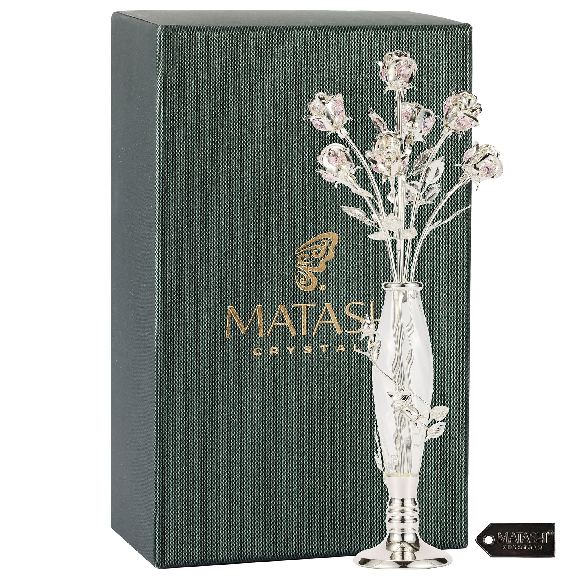 Matashi Crystal Silver Plated Crystal Studded Rose Bouquet in an ...