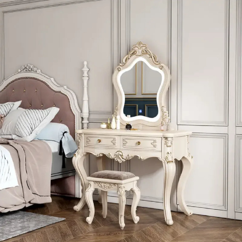 Rosdorf Park European Dressers Vanity Table Set With Mirror White ...