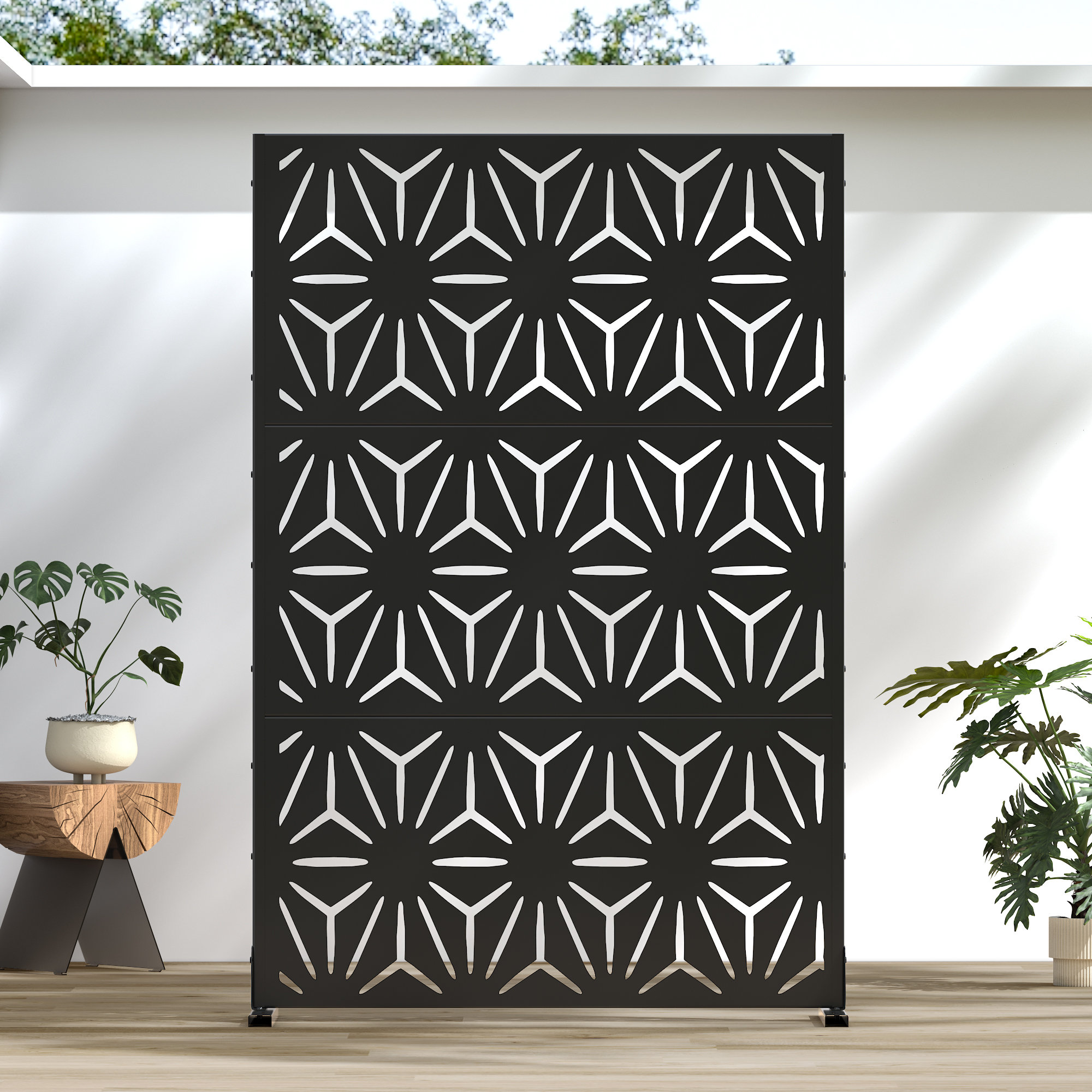 Lumioca 71"x47" Black Metal Outdoor Privacy Screen | Wayfair