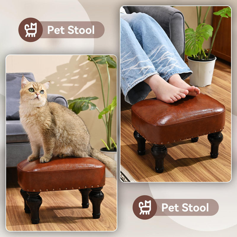 Alcott Hill Leather Ottoman Footrest,Rustic Foot Stools Ottoman Seat ...