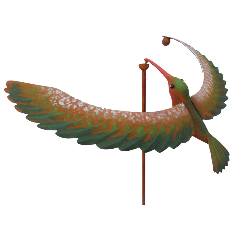 Arlmont & Co. Rustic Metal Balancing Hummingbird Spinning Kinetic ...