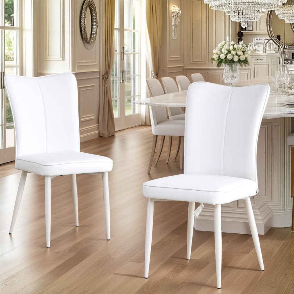 Latitude Run® Set of 2 White Modern Dining Chairs - Cloud-Like PU ...