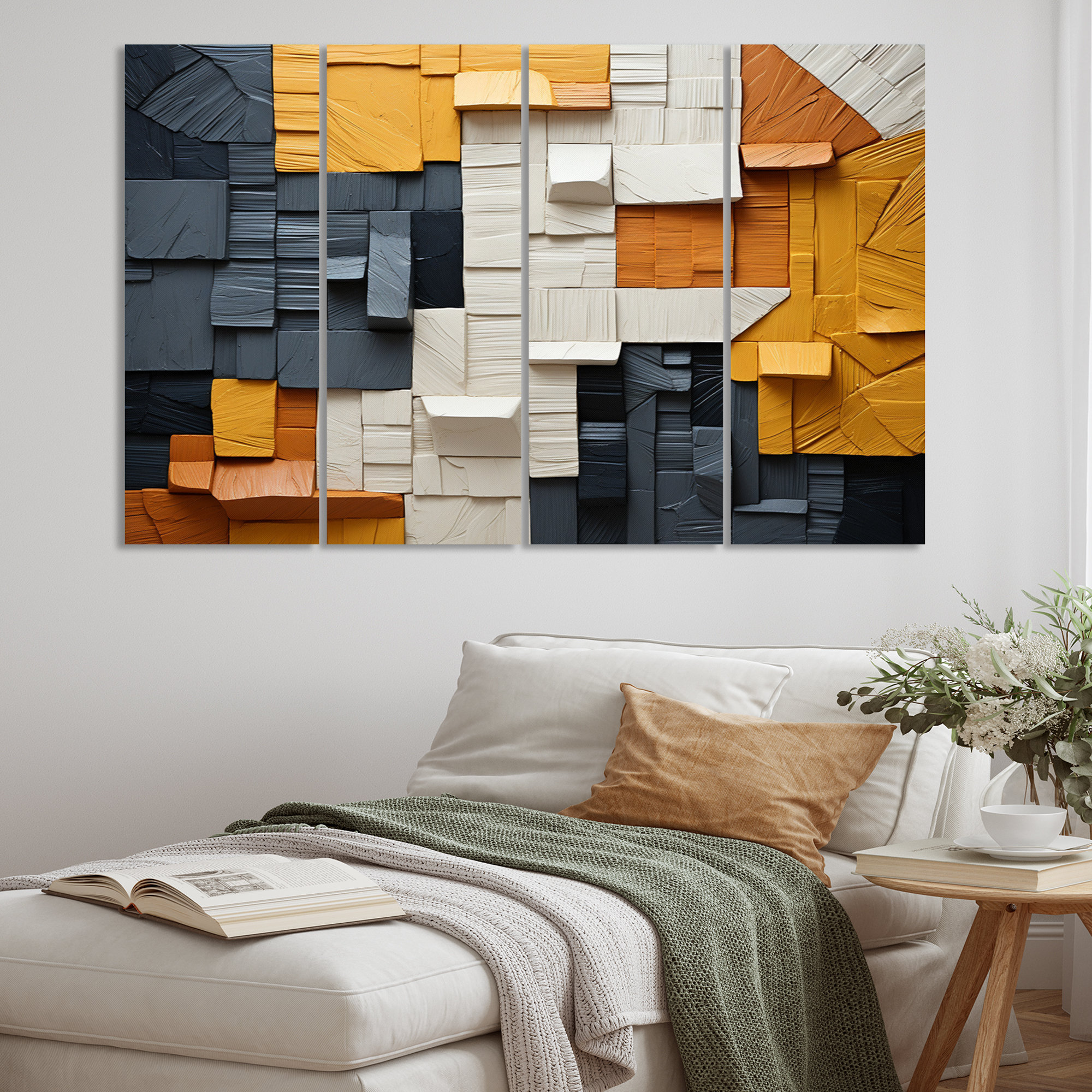 Design Art Cubic Yellow And Grey Fiber I - Cubism Metal Wall Decor Set ...