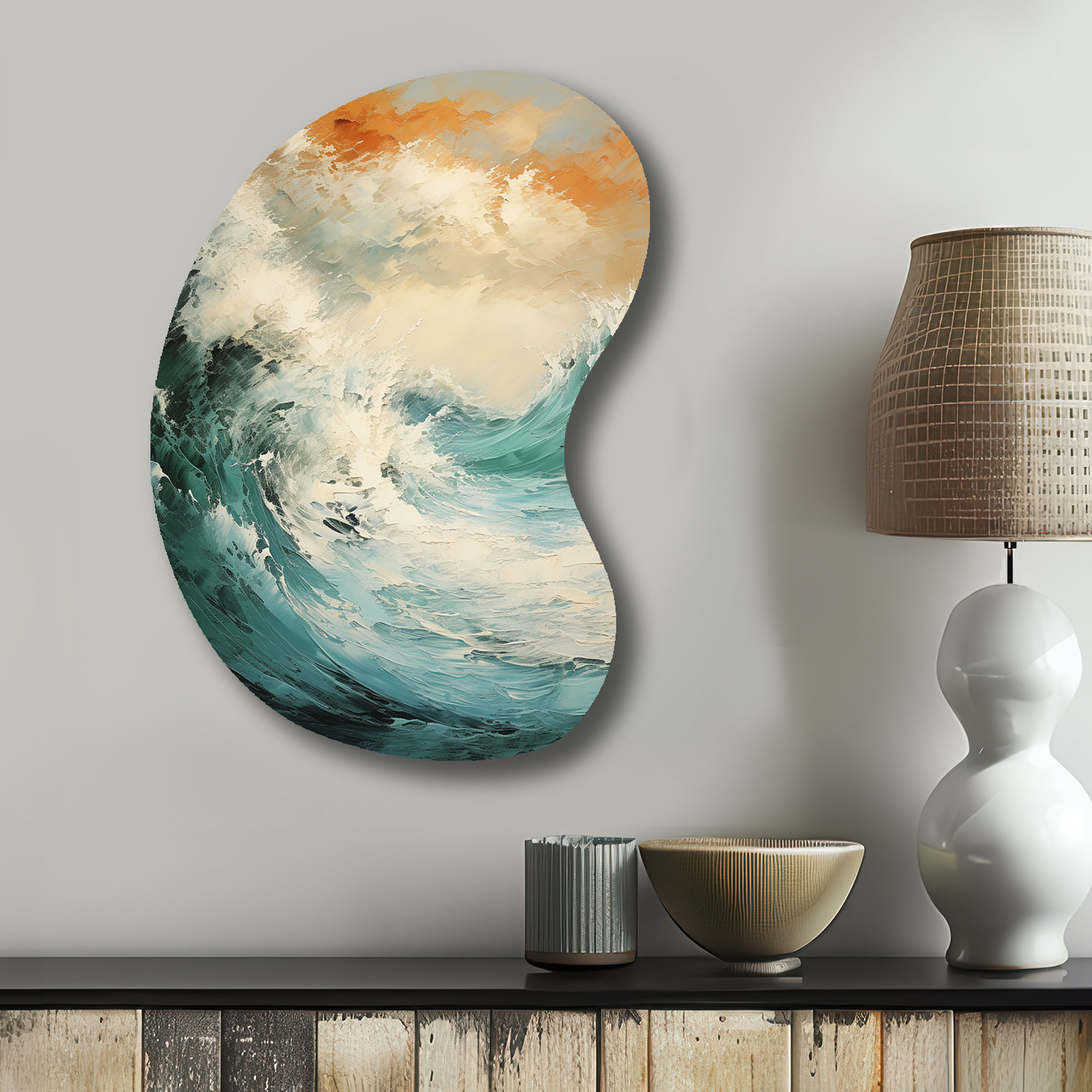 Beachcrest Home™ Modern Coastal Blue And Gold Wave - Coastal Ocean Boom ...