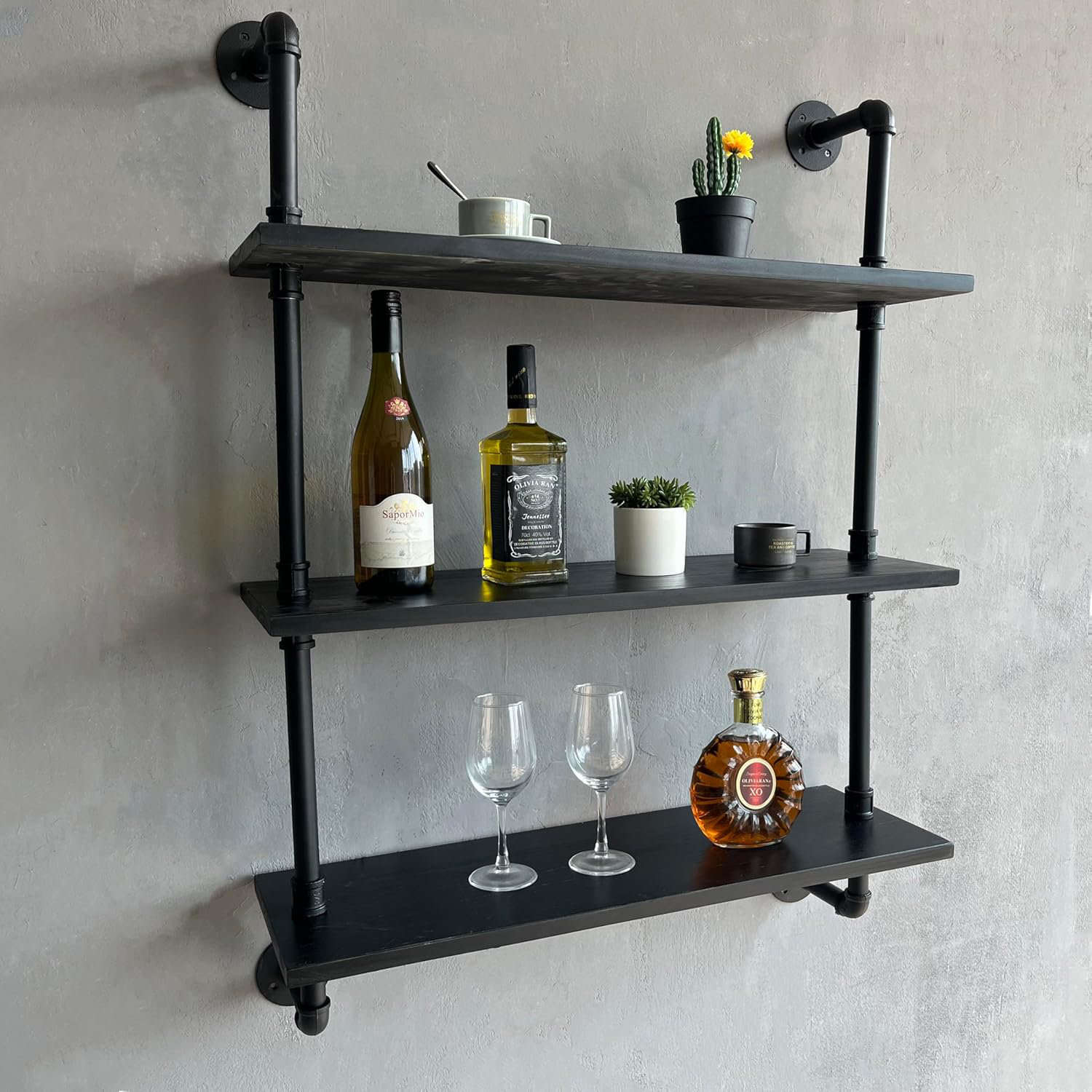 Trent Austin Design® Industrial Pipe Floating Bookshelf - Rustic Wall ...