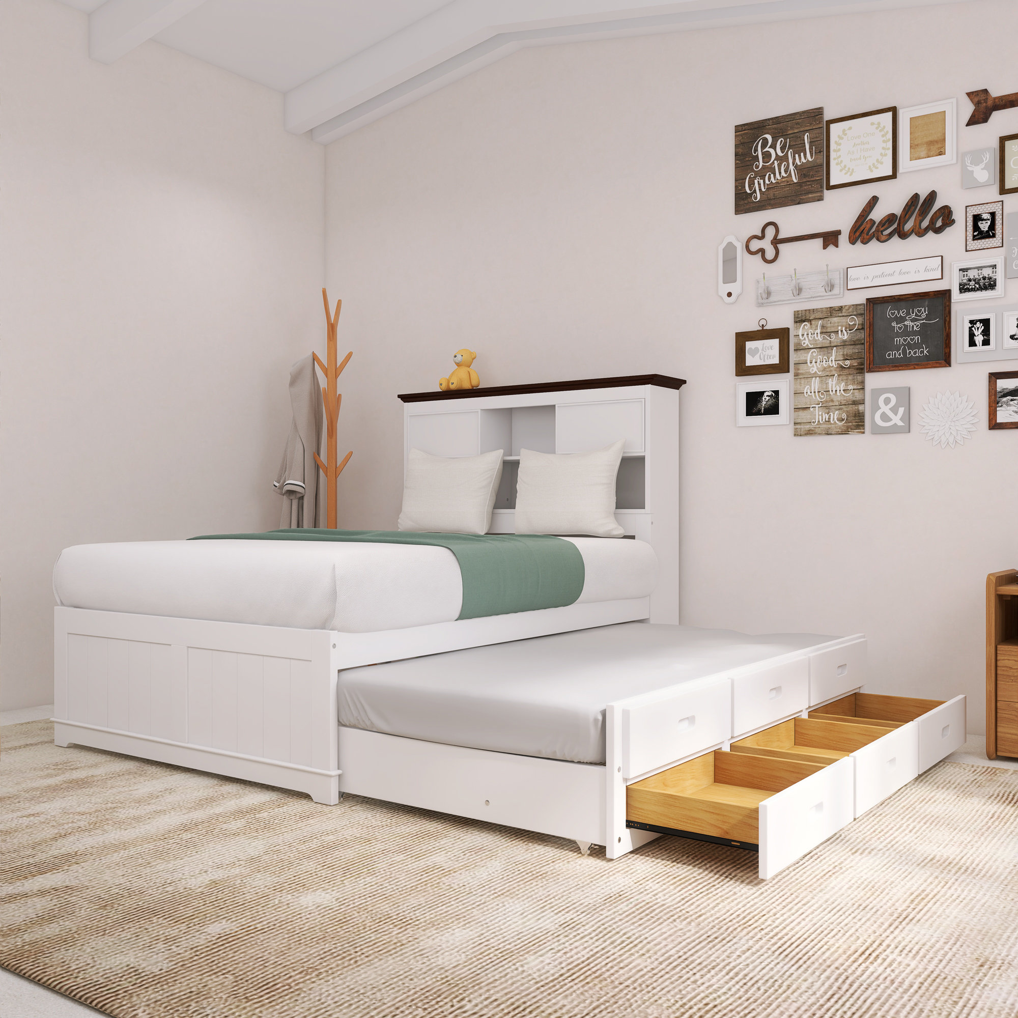 Magic Racks White Wood Murphy Beds With Trundle Bed And 3 Spacious ...