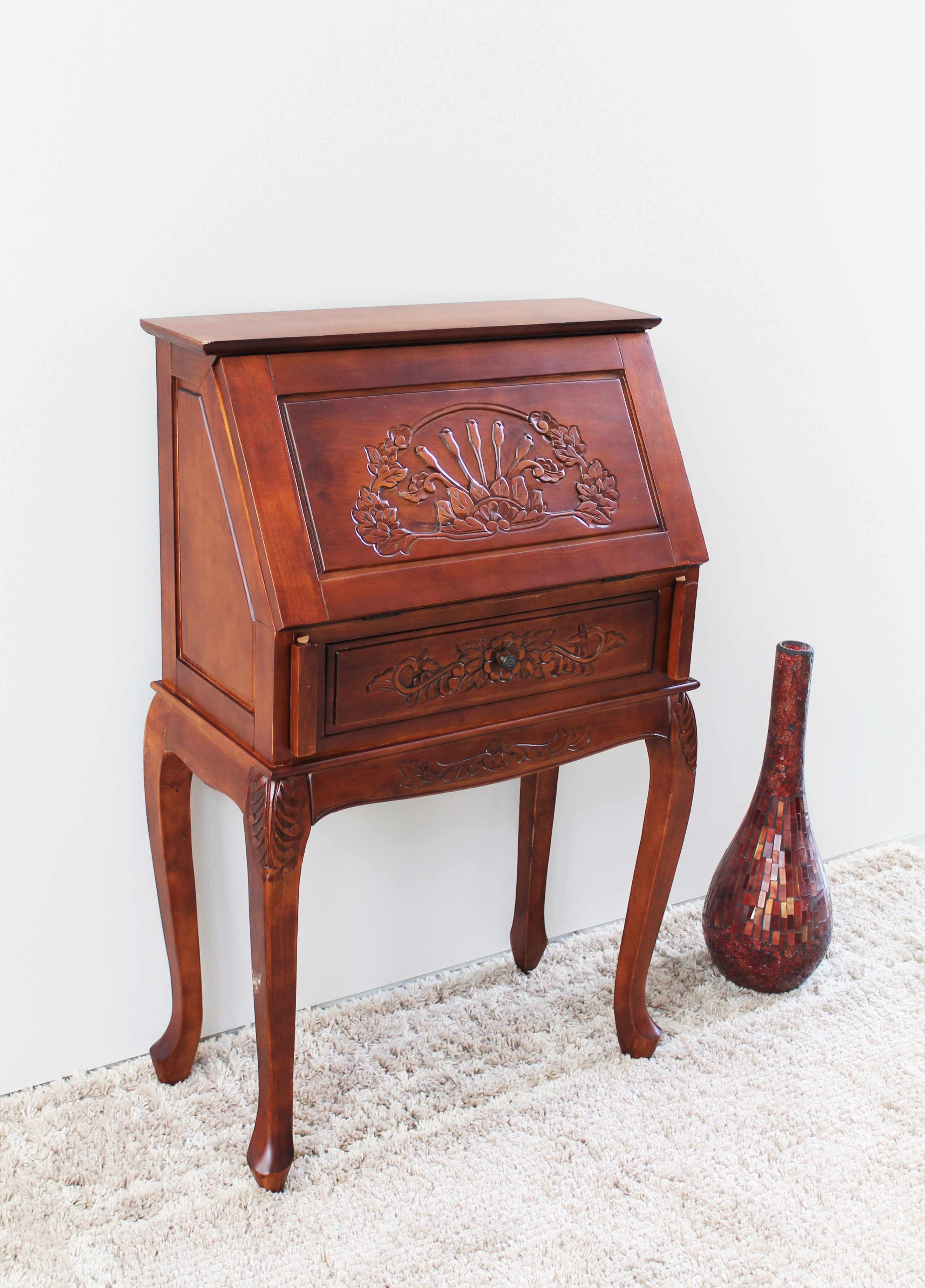 World Menagerie Windsor Hand Carved Wood Secretary Desk & Reviews ...