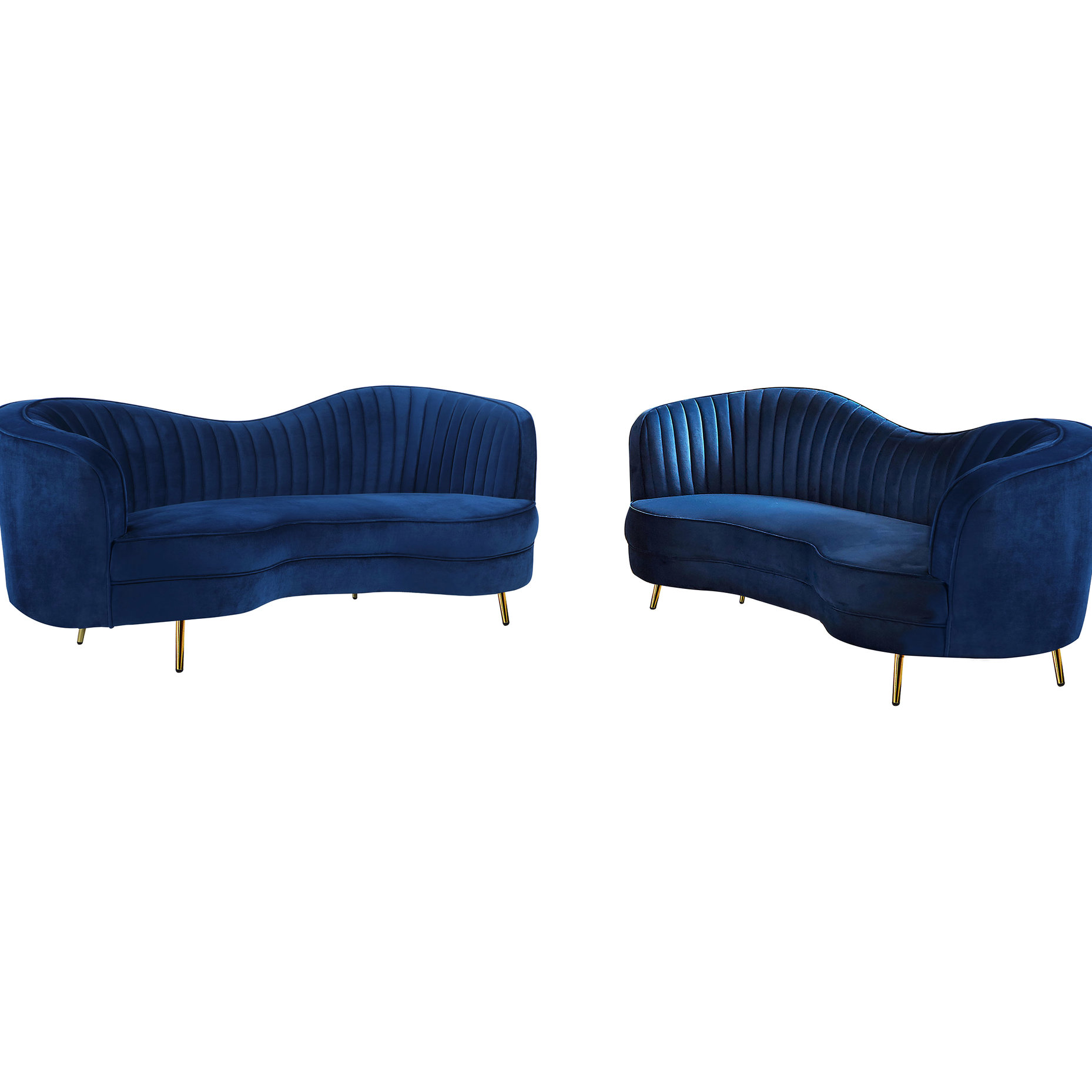 Everly Quinn 2 Blue Velvet Living Room Featuring Inverted Camel Back ...