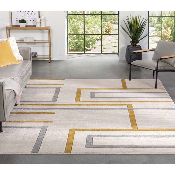 Wade Logan® Clarys Gold Modern Geometric Lines 3D Textured Rug ...