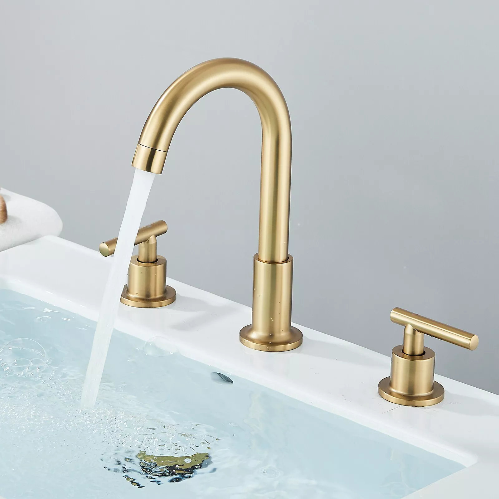 Senlesen Brushed Gold Bathroom Sink Faucet 3Hole Vanity Basin Mixer ...