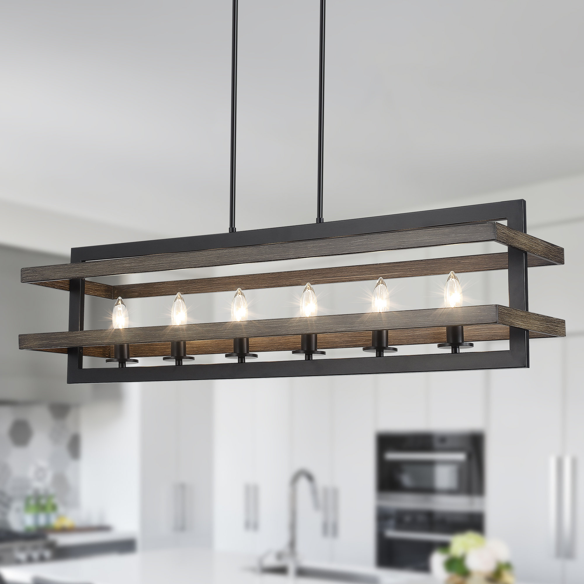 Gracie Oaks Farmhouse Chandeliers Rectangle Kitchen Island Lighting ...