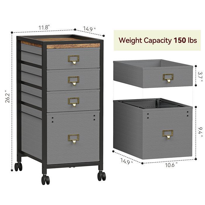 Ebern Designs Boose 14.9'' Wide 4 -Drawer Mobile Steel File Cabinet ...