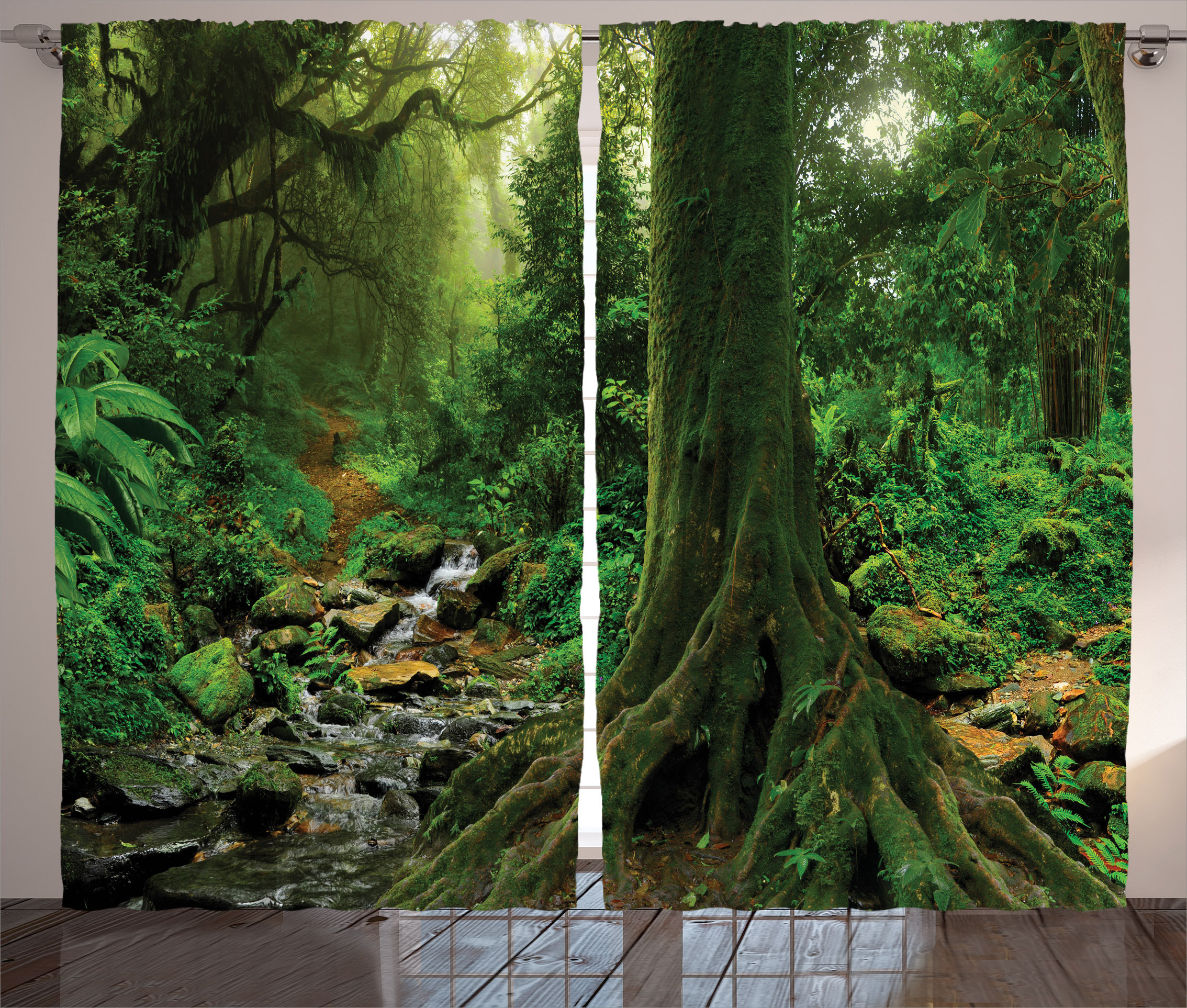 East Urban Home Fuze Rain Forest Decor Graphic Print Semi-Sheer Rod ...