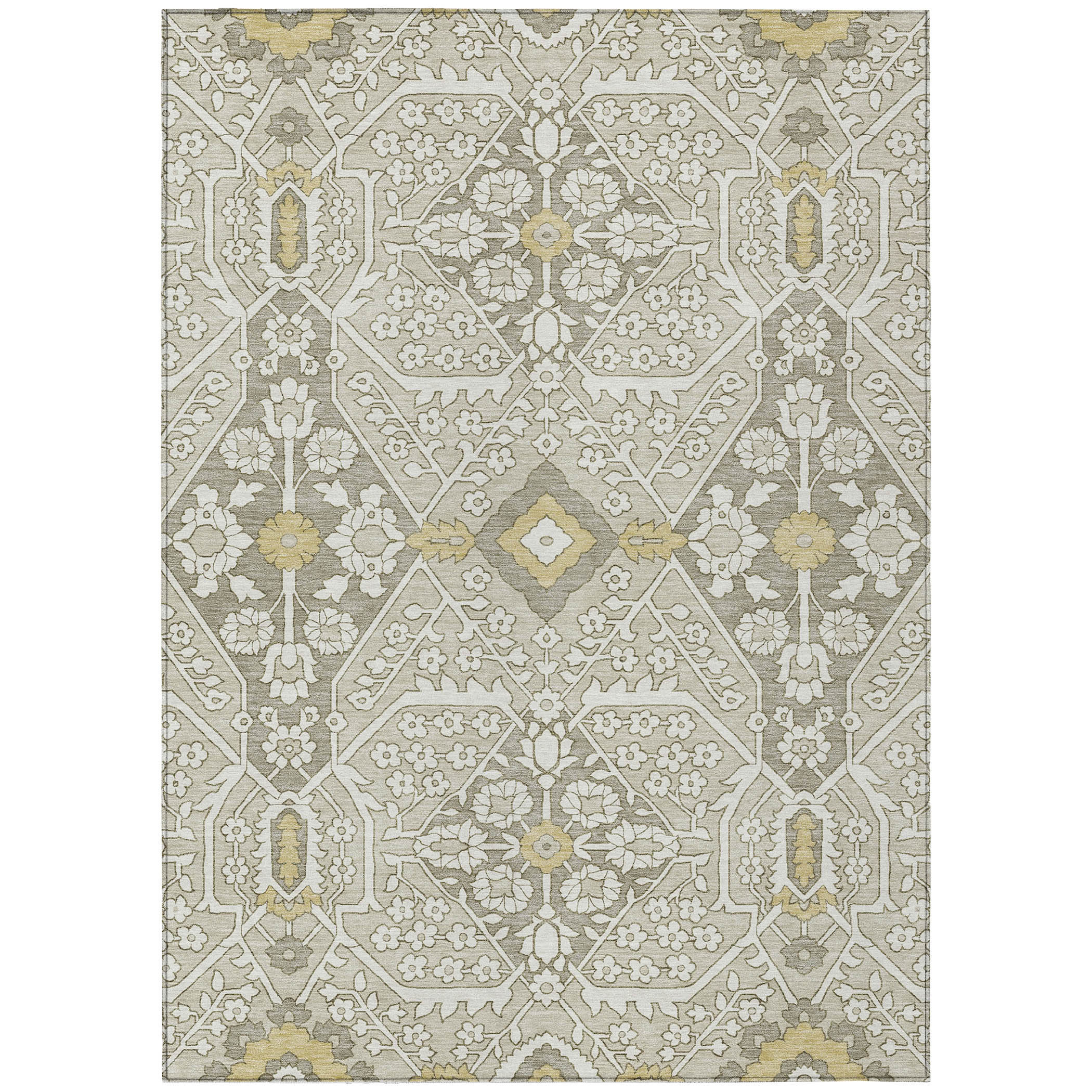 HomeRoots 10' X 14' Ivory Beige Floral Washable Indoor Outdoor Area Rug ...
