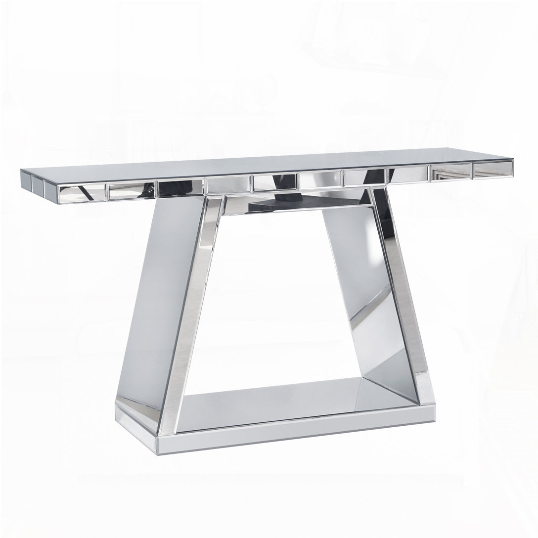 Everly Quinn Silver Mirrored Console Table with Open Storage | Wayfair