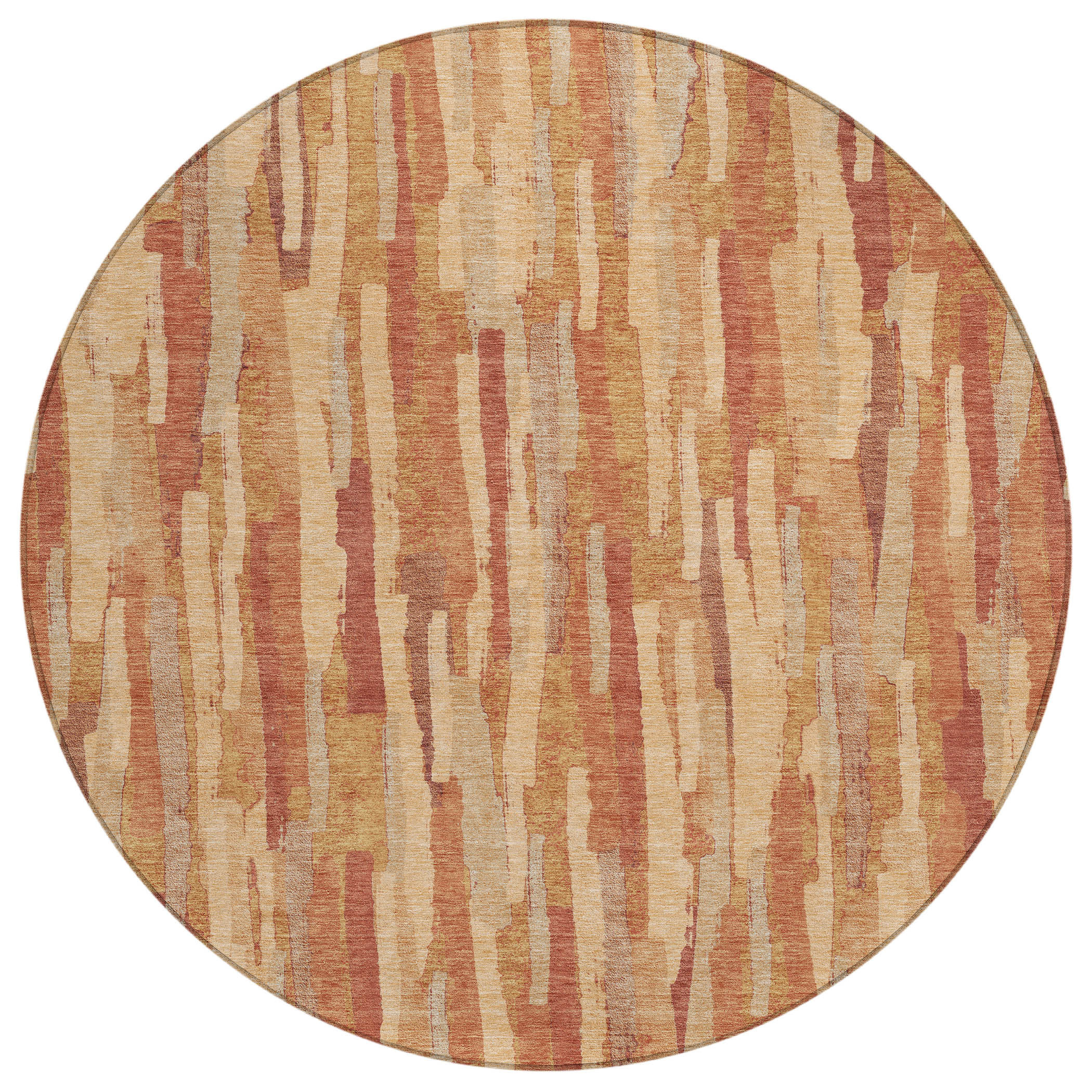 Bungalow Rose 8' Salmon And Terra Cotta Round Striped Washable Indoor ...