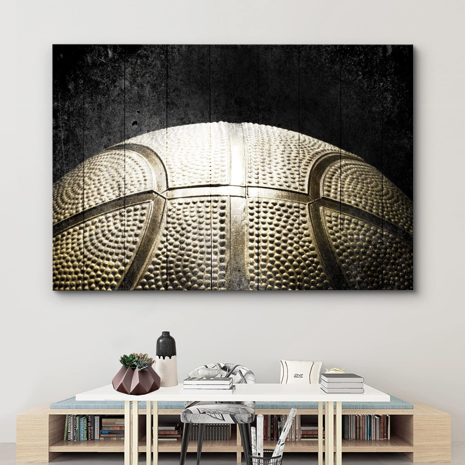 IDEA4WALL Vintage Retro Dark Wood Effect Panel Basketball Sports ...